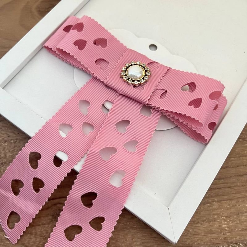 Miss Store | Acessórios Atacado - LAÇO BICO DE PATO CORAÇÕES ROSA